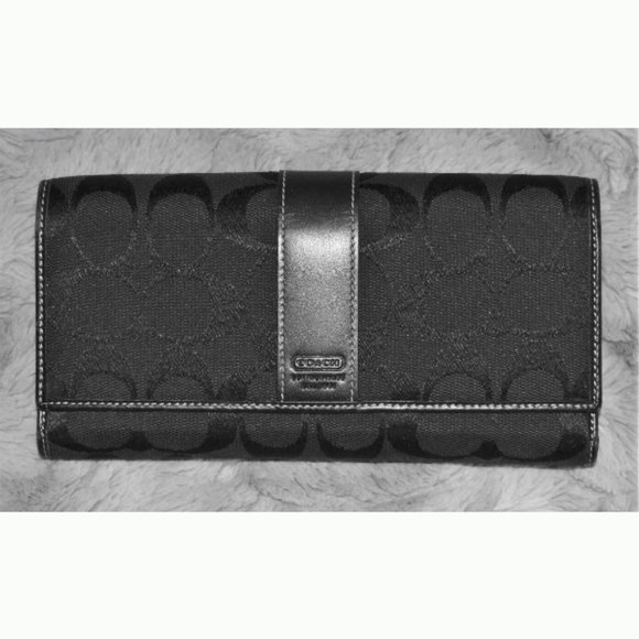 Coach | Bags | Coach Black Wallet Fold Up Money Coin Card Checkbook ...